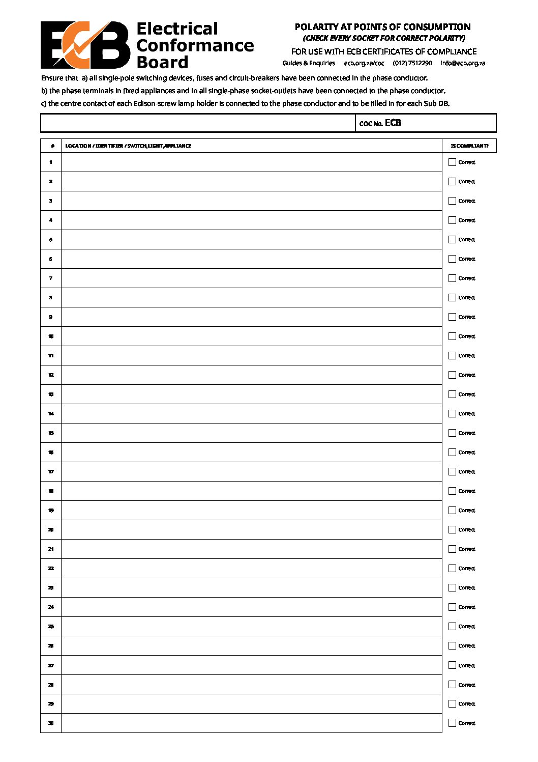 Downloads For Electricial Cocs Electrical Conformance Board